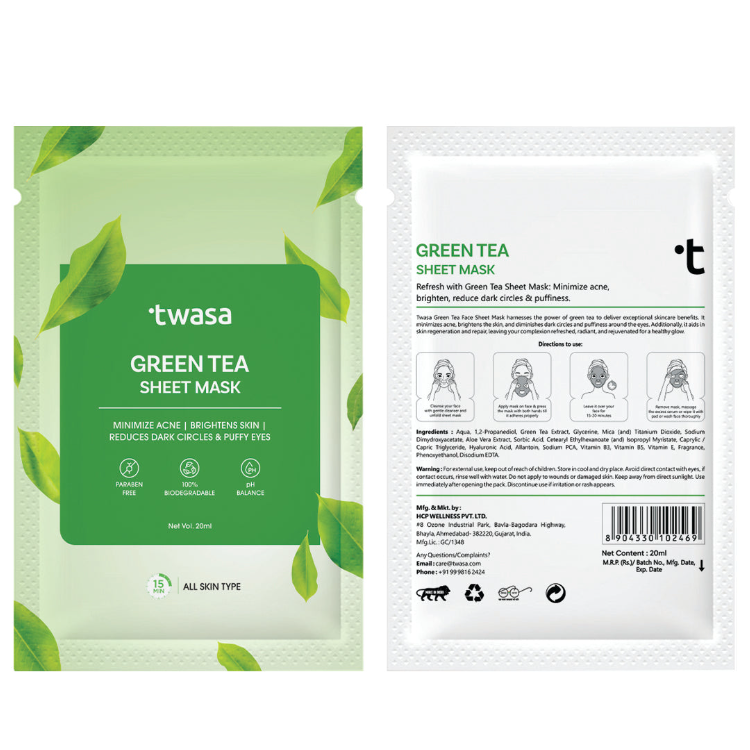Buy Green Tea Sheet Mask Online in India | Shop for Glow – Twasa Cosmetics