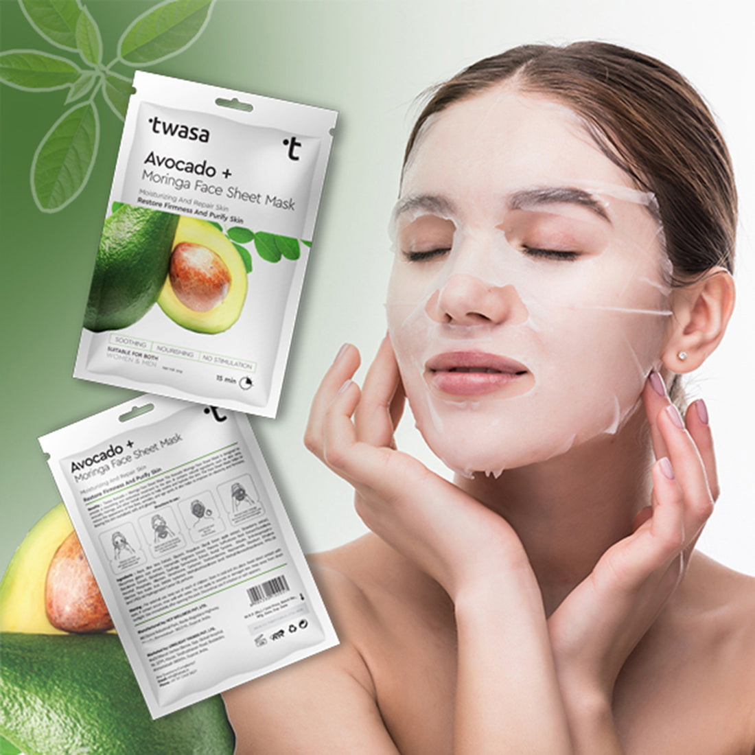 Buy Avocado Face Sheet Mask online in India for Glowing Skin – Twasa Cosmetics